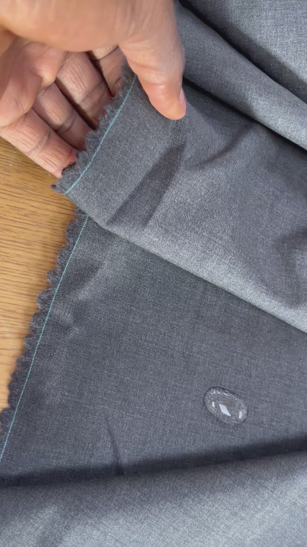 DARK GRAY WOOL DRAPERY WITH BLUE THREAD ON A HEM & WATER-REPELLENT ...